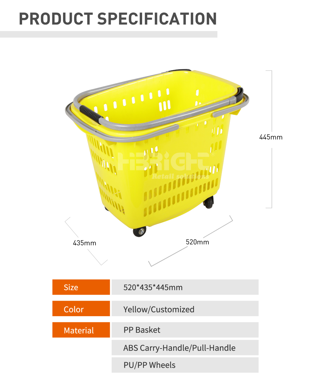 50L Rolling Basket with Handles- Highbright