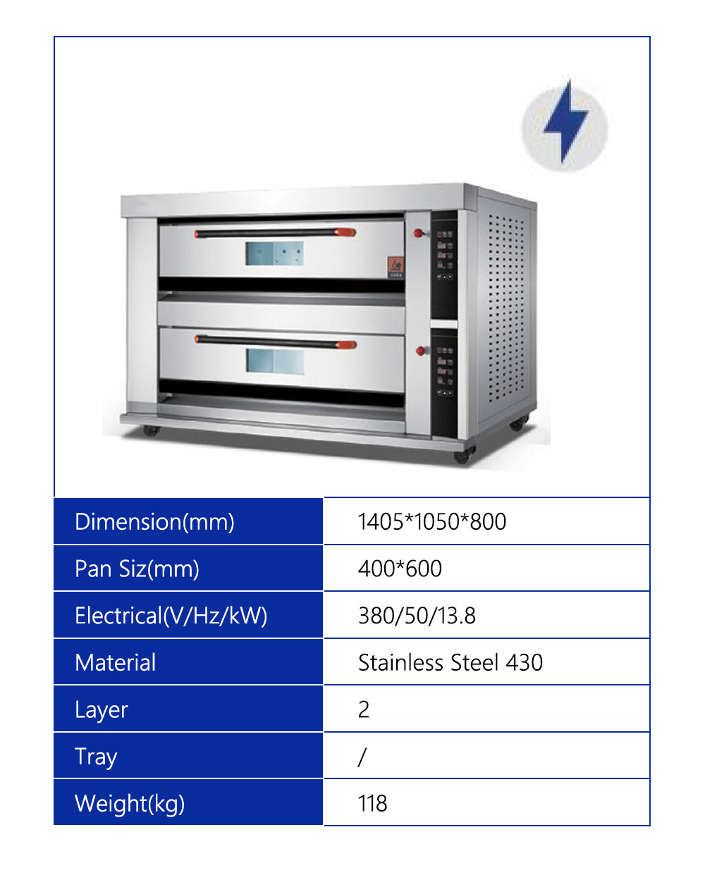 Commercial 2 Deck 4 Tray Electric Standard Deck Oven
