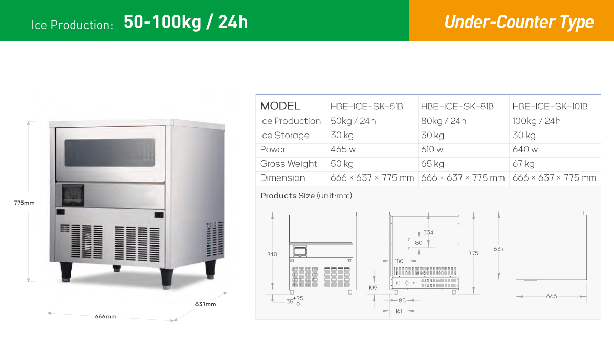 50-100 KG/24H Cube Under-Counter Type Air Cooled Commercial Ice Maker ...